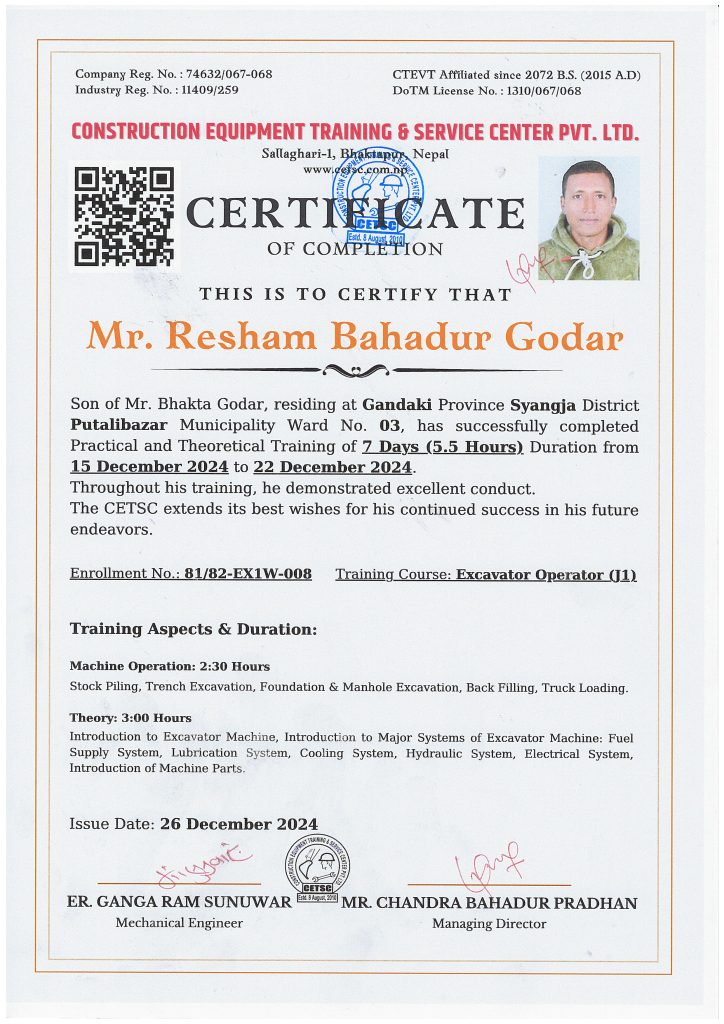 Resham Bahadur Godar - Construction Equipment Training & Service Center ...